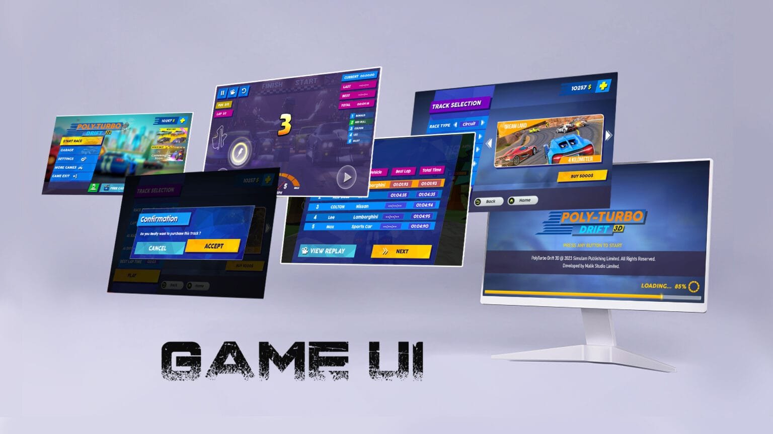 Poly Turbo Drift Racing Game UI-UX